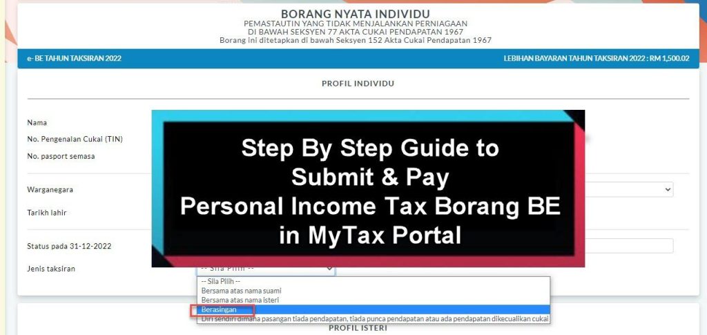 Step By Step Guide to Submit & Pay Personal Income Tax Borang BE via ...